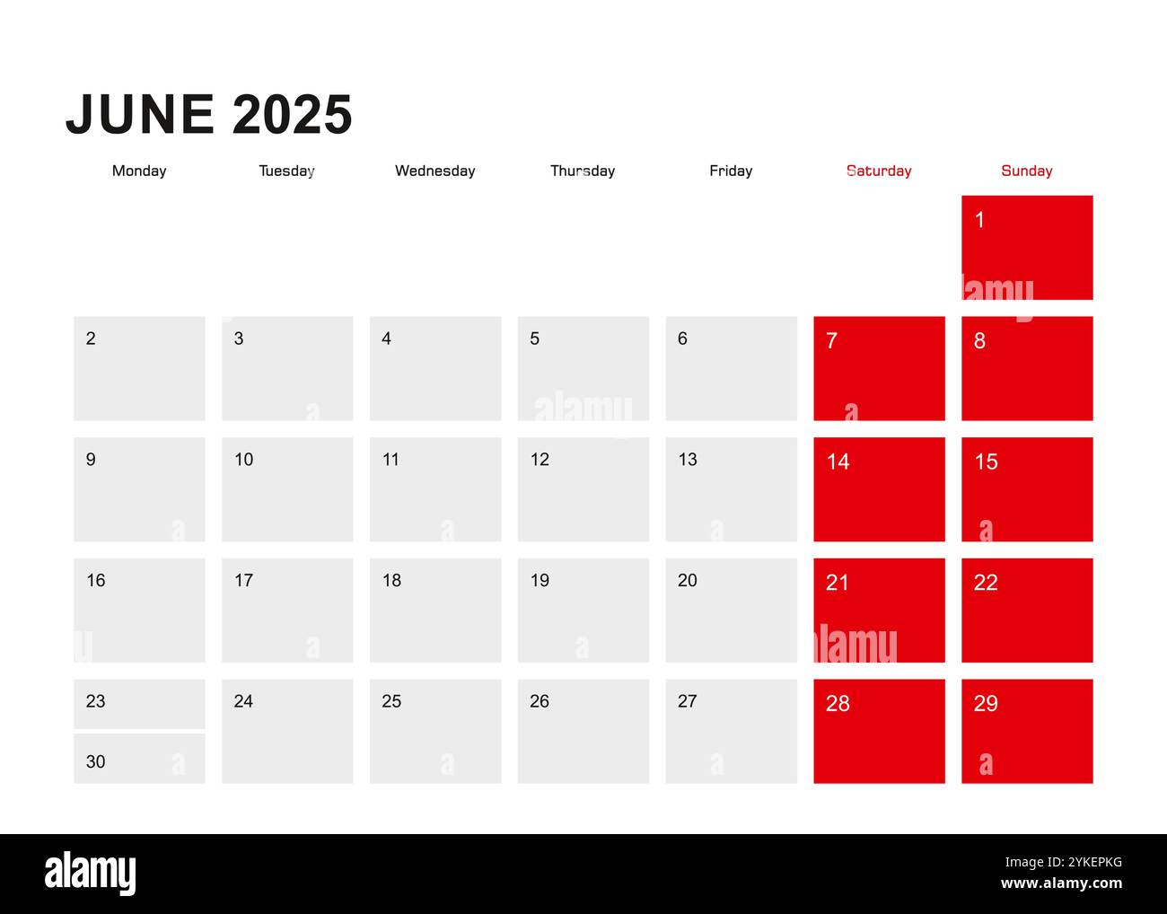 2025 June planner calendar design. Week starts from Monday. Vector ...