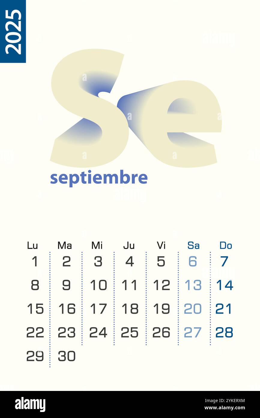 Minimalist calendar template for September 2025, vector calendar in ...