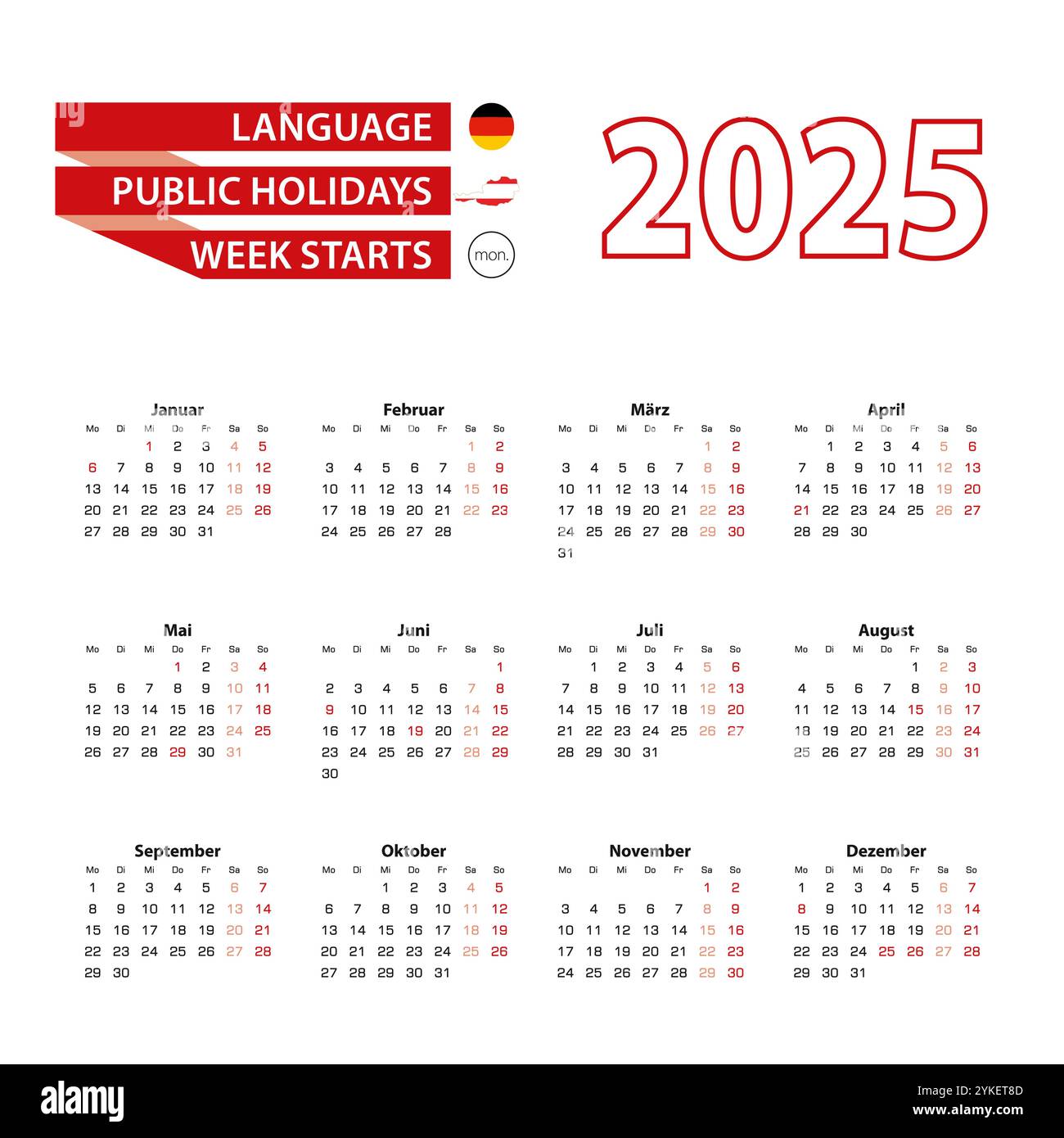 Calendar 2025 in Germany language with public holidays the country of ...