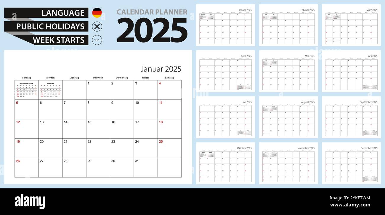 German calendar planner for 2025. German language, week starts from ...