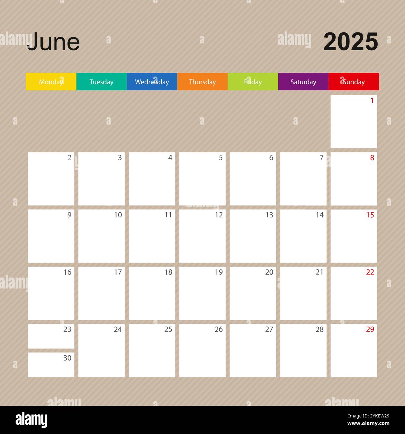 Calendar page for June 2025, wall planner with colorful design. Week ...