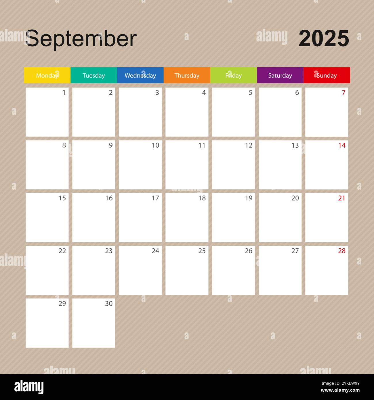 Calendar page for September 2025, wall planner with colorful design ...