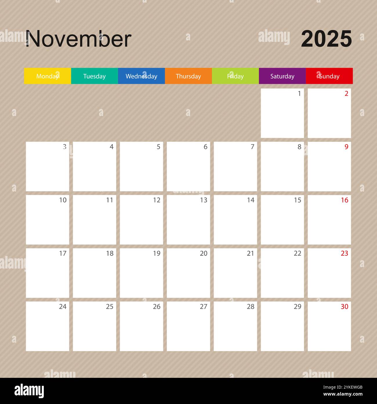 Calendar page for November 2025, wall planner with colorful design ...