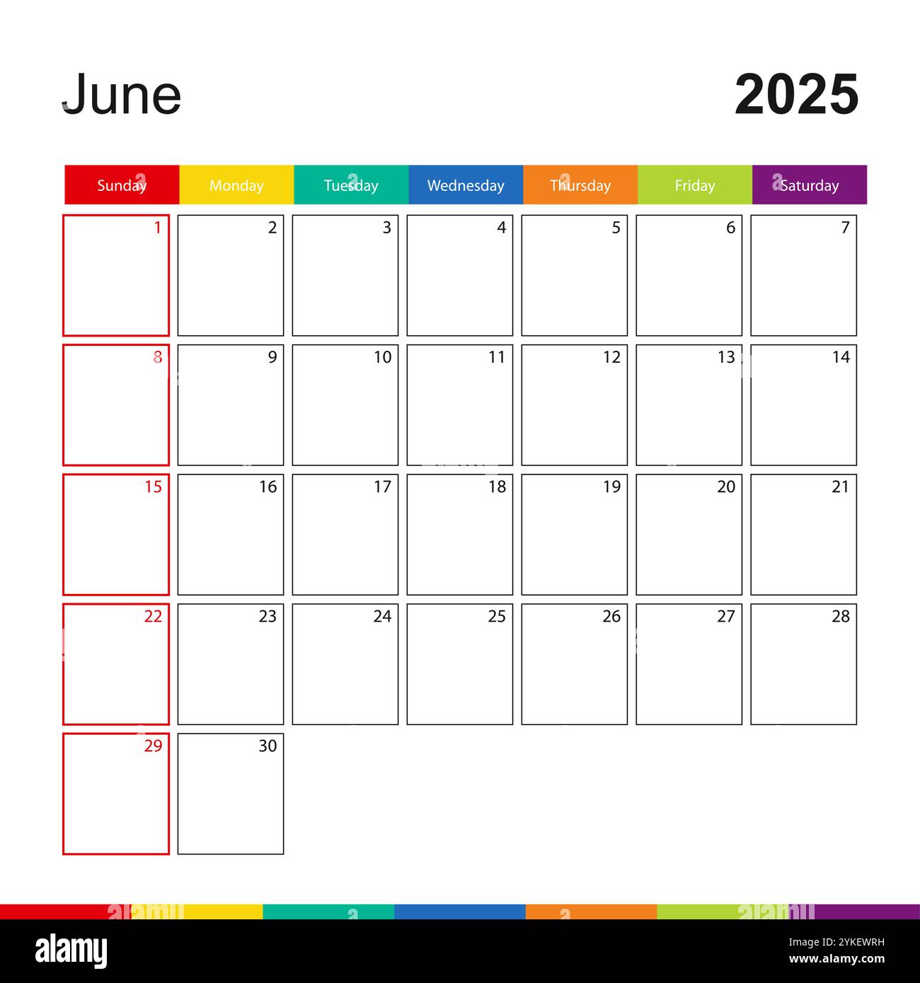 June 2025 colorful wall calendar, week starts on Sunday. 2025 Calendar ...