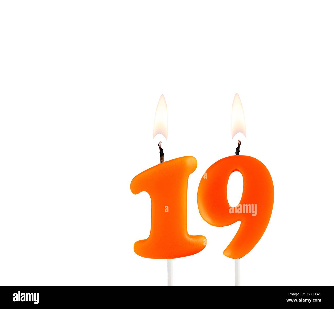 Lit birthday candle - Candle number 19 on white background Stock Photo ...
