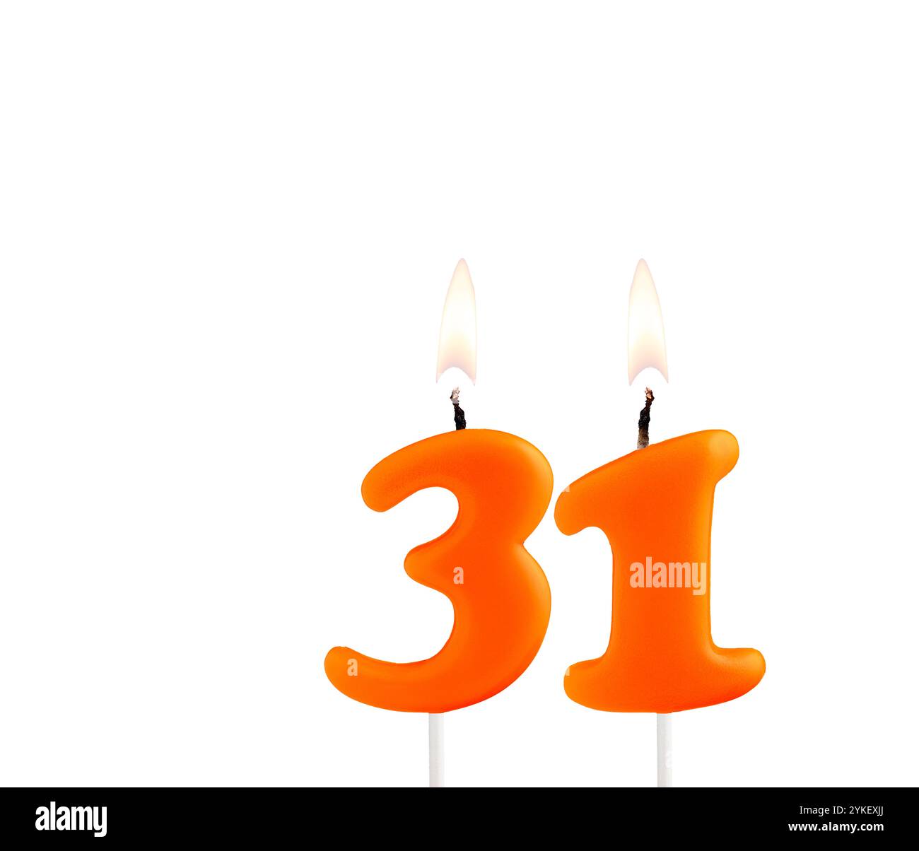 Lit birthday candle - Candle number 31 on white background Stock Photo ...