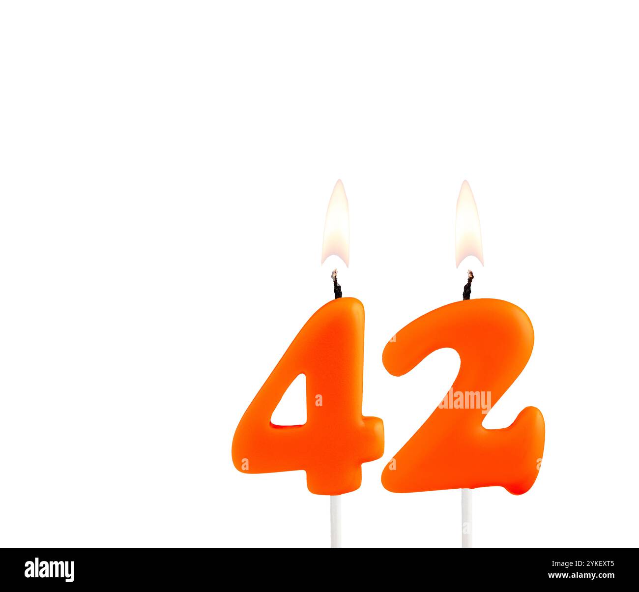 Orange birthday candle on white background - Number 42 Stock Photo - Alamy