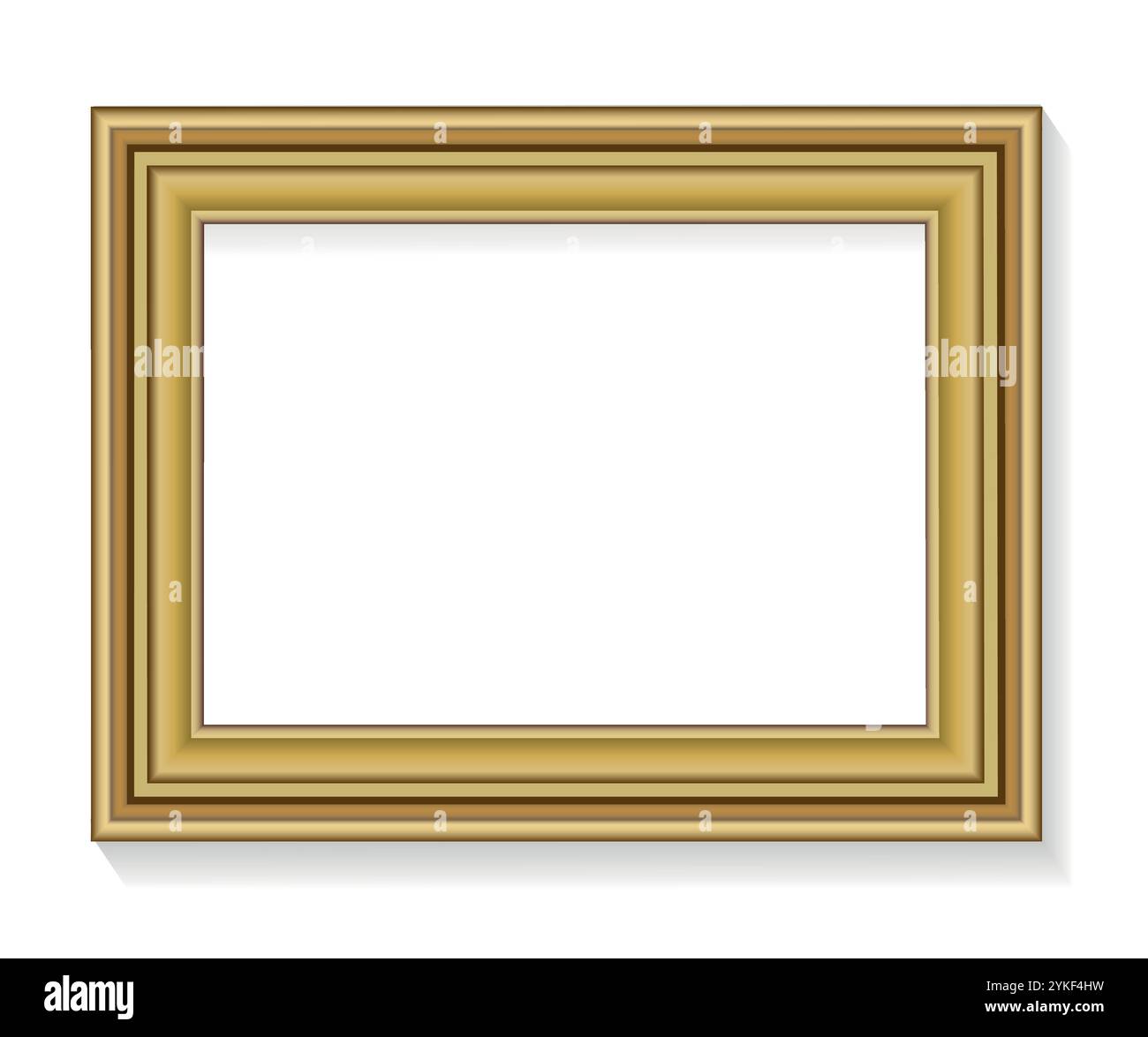 Thick golden rectangular picture frame with shadow isolated on white ...