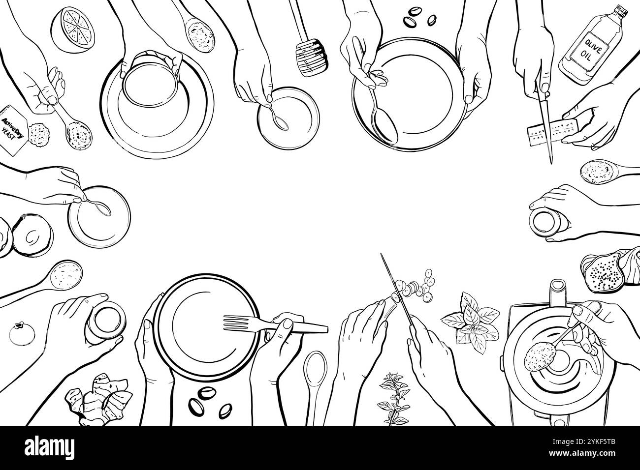 Hands cook food, hand drawn cooking classes banner. Cooking process ...