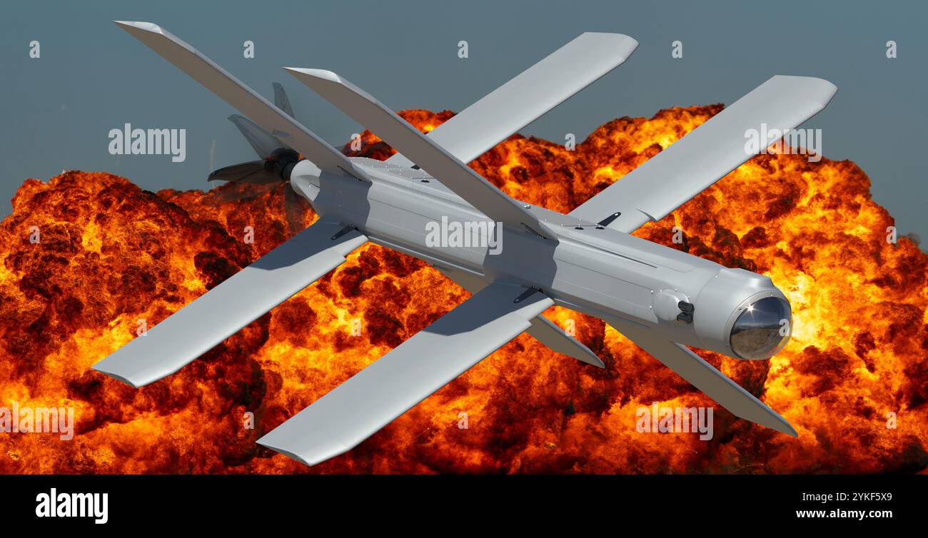 Military strike drone over battlefield Stock Photo - Alamy