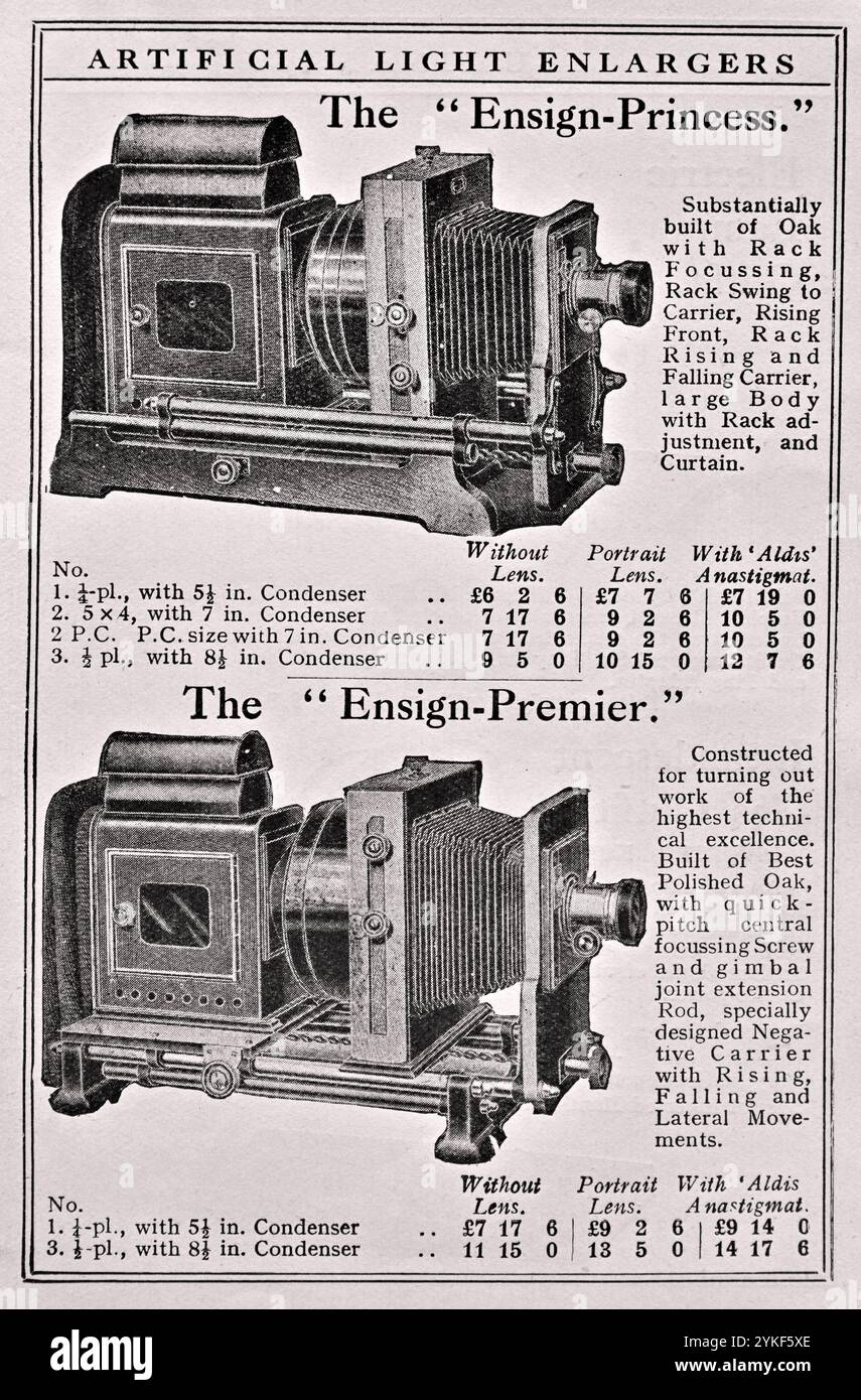 The Ensign Princess Enlarger and Ensign Premier Enlarger, Artificial ...