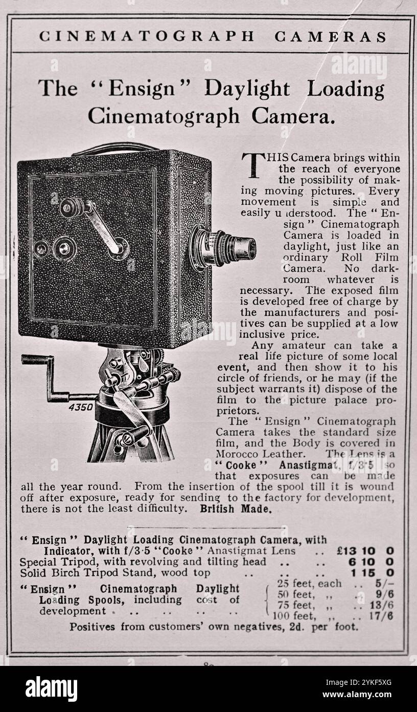 Ensign daylight loading Cinematograph camera, vintage advertising from ...