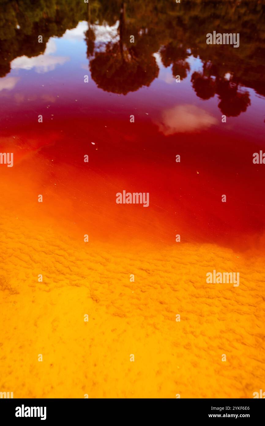 The striking red and orange colors of Rio Tinto river in Huelva, Spain ...