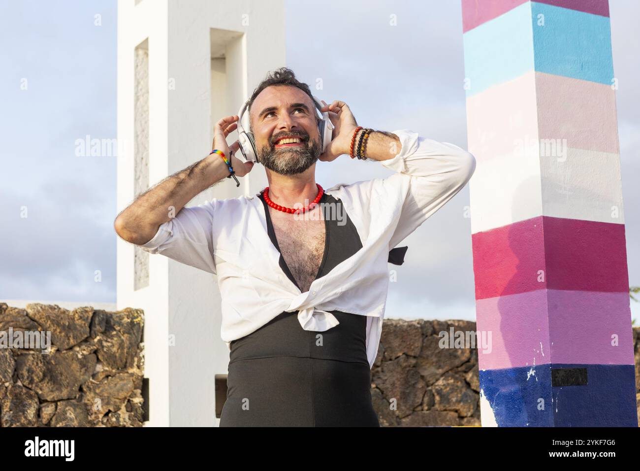 A Transvestite Gay Man Sporting A Playful Attire And Accessories