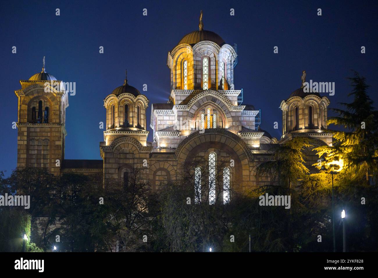 Night view of St. Mark's Church (Crkva Svetog Marka), Serbian Orthodox ...
