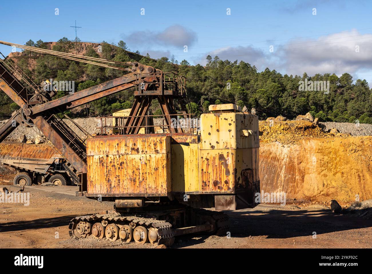 Rusting heavy equipment sits idle at the historic Rio Tinto Mine in ...