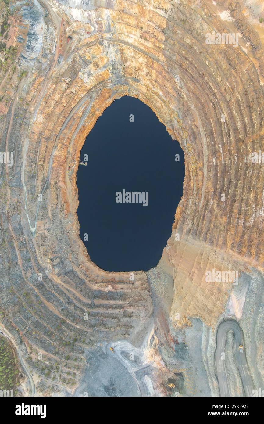 An aerial shot capturing the stark beauty and vastness of the Rio Tinto ...