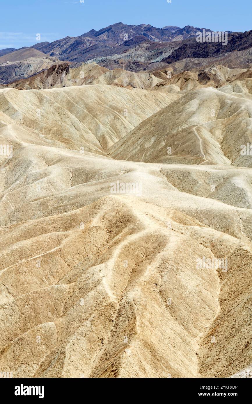 A wide view of the iconic desert hills in Death Valley, California The ...