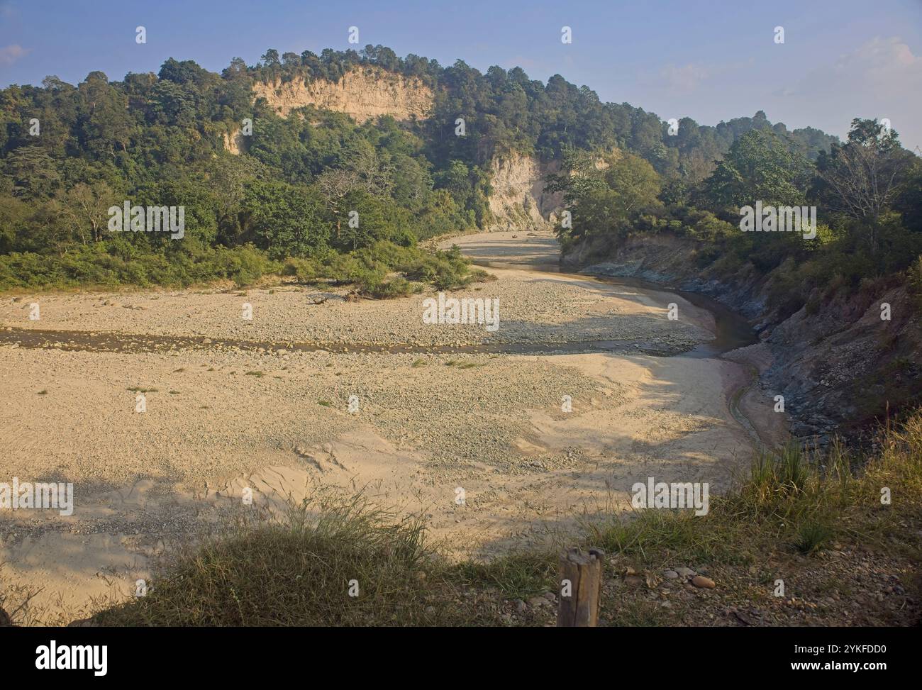 Riverbed in the dry season, Jim Corbett National Park, Uttarakhand ...