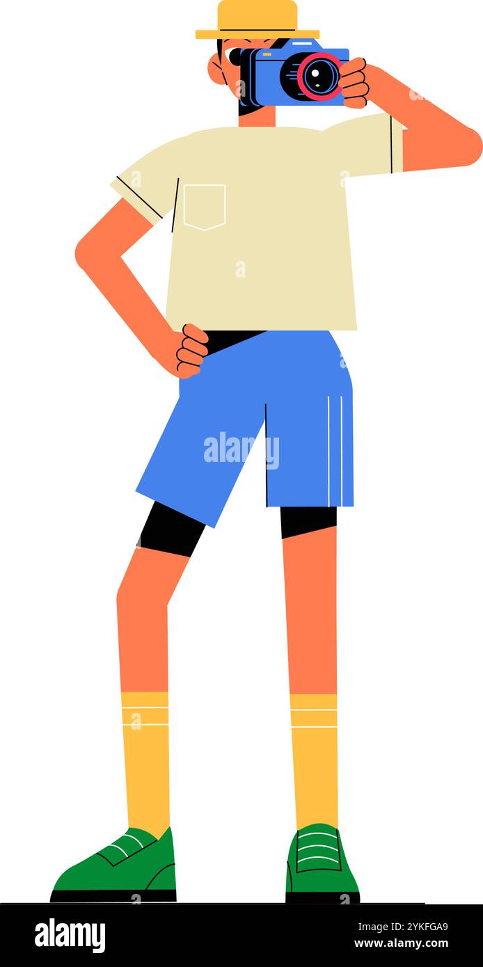 Male Photographer Taking Picture In Flat Vector Illustration ...