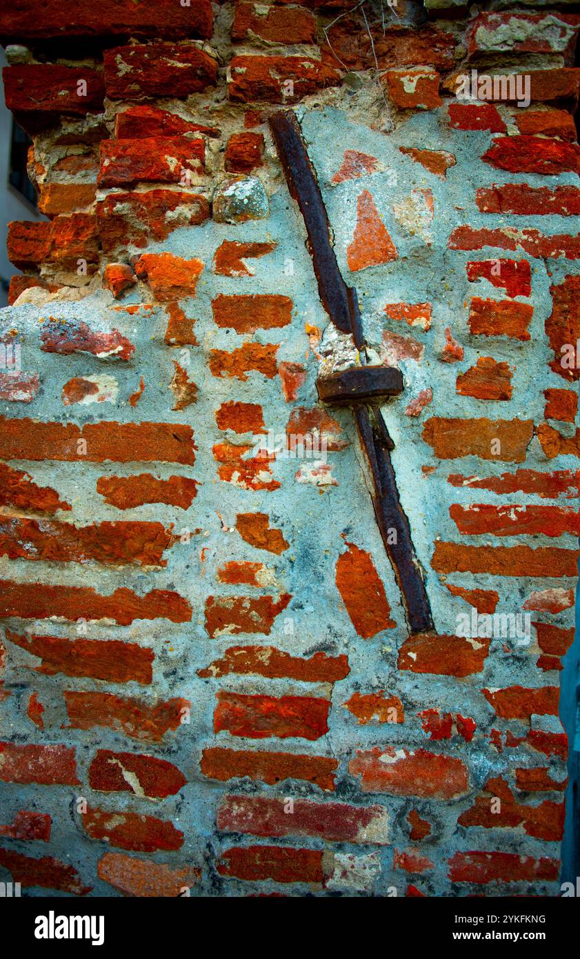 old rusty metallic buttress on medieval brick wall Stock Photo - Alamy