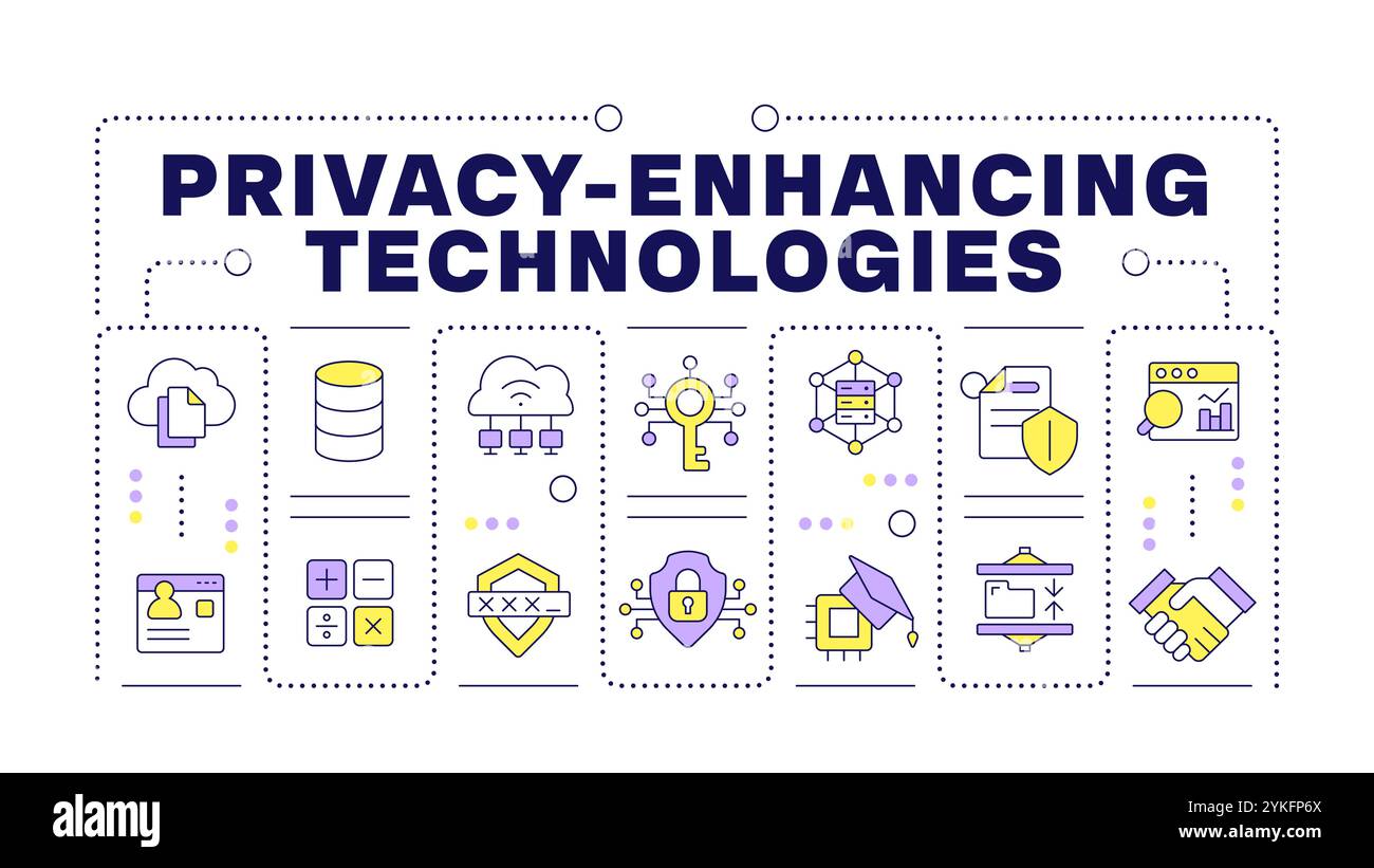 Privacy-enhancing technologies word concept isolated on white Stock ...
