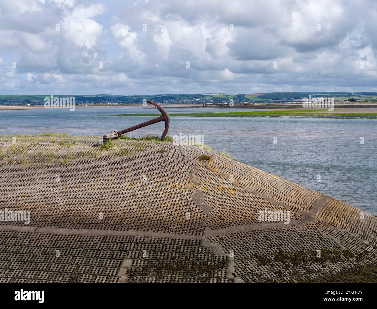 The anchor on the breakwater at Appledore Quay in the Torridge Estuary ...