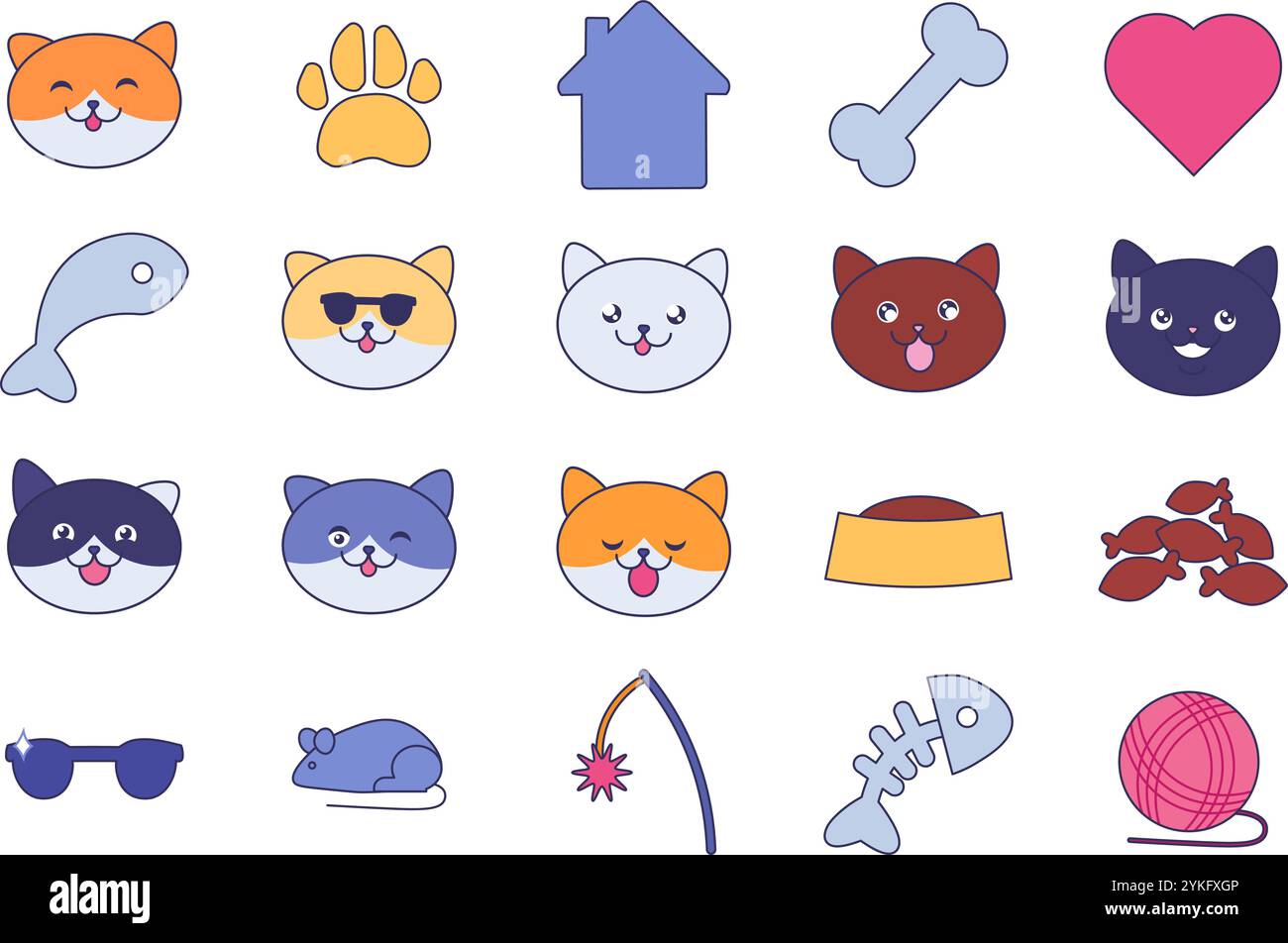 Large kit of pet care accessories, funny cat faces and toys. Collection ...