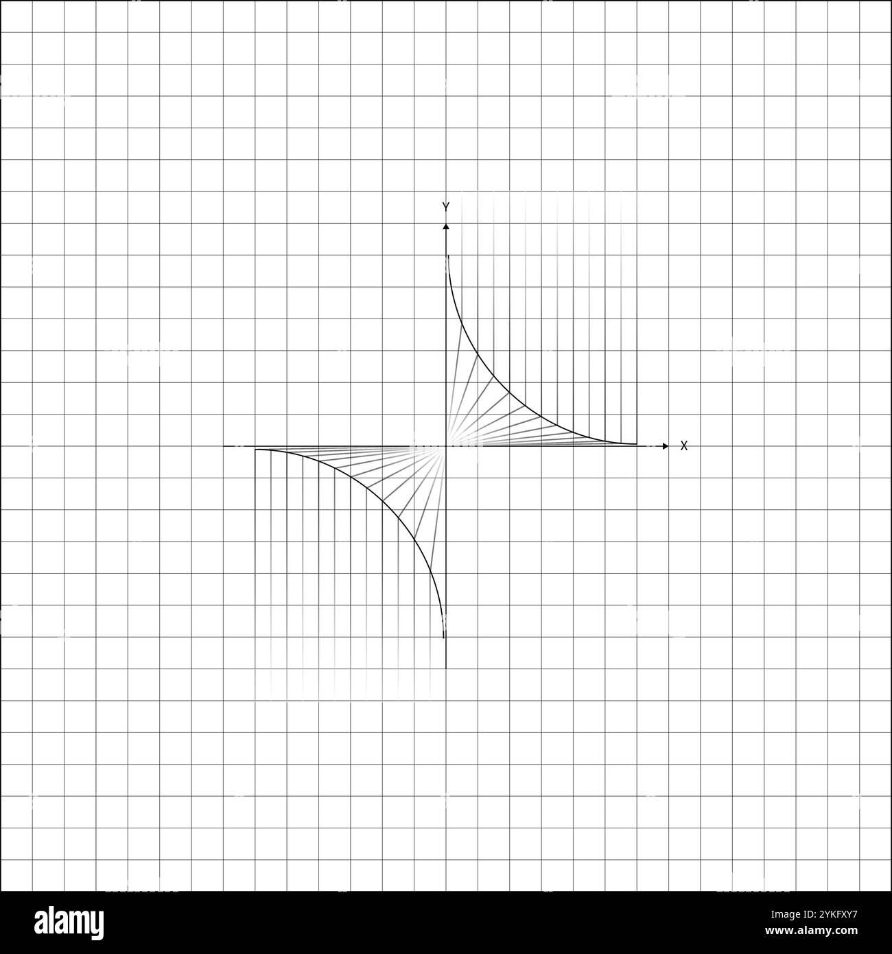 Image of arcs on coordinate grid on notebook sheet of checkered paper ...