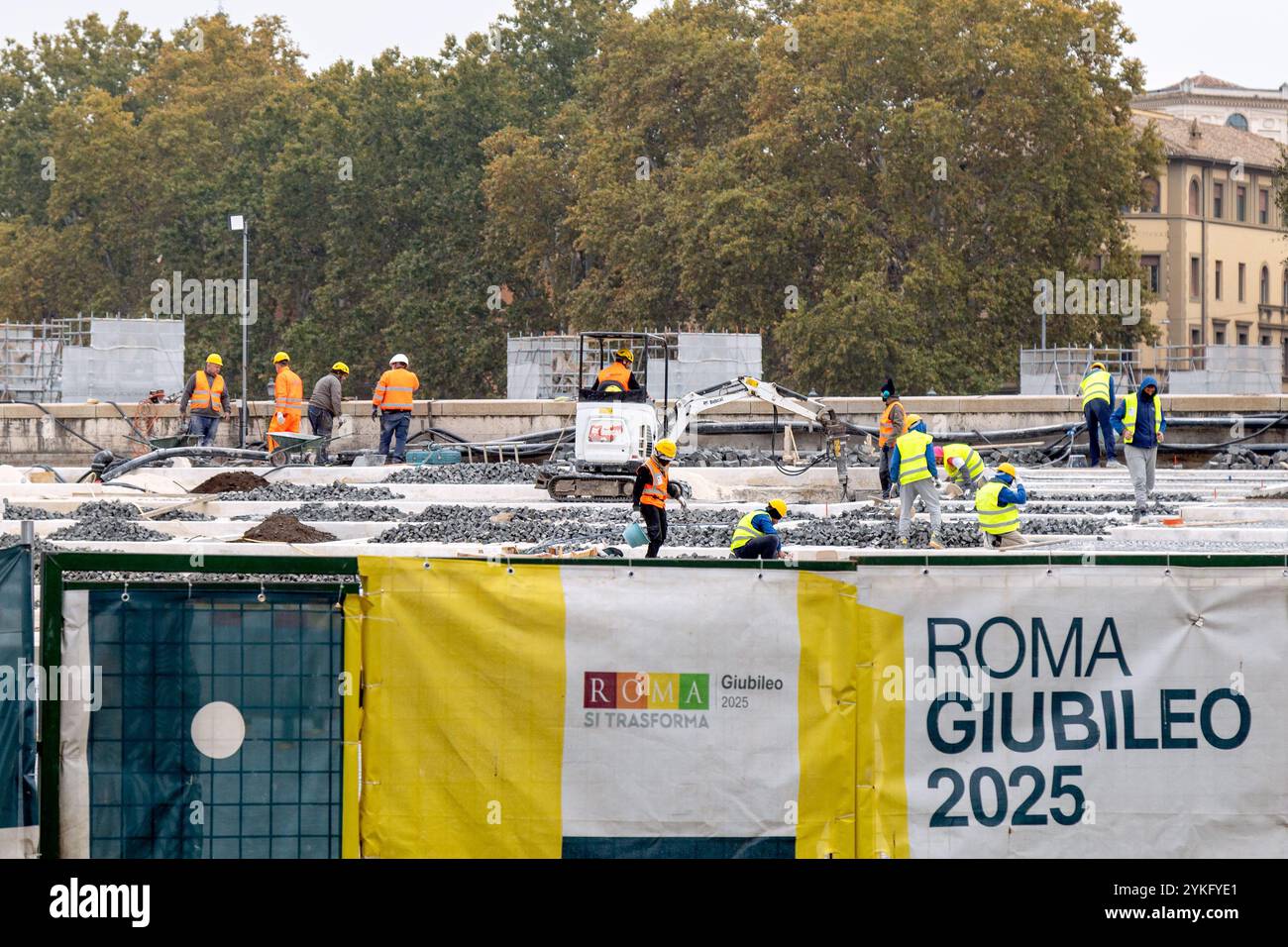 Rome, Italy - Nov 14, 2024: Construction works underway at Piazza Pia ...