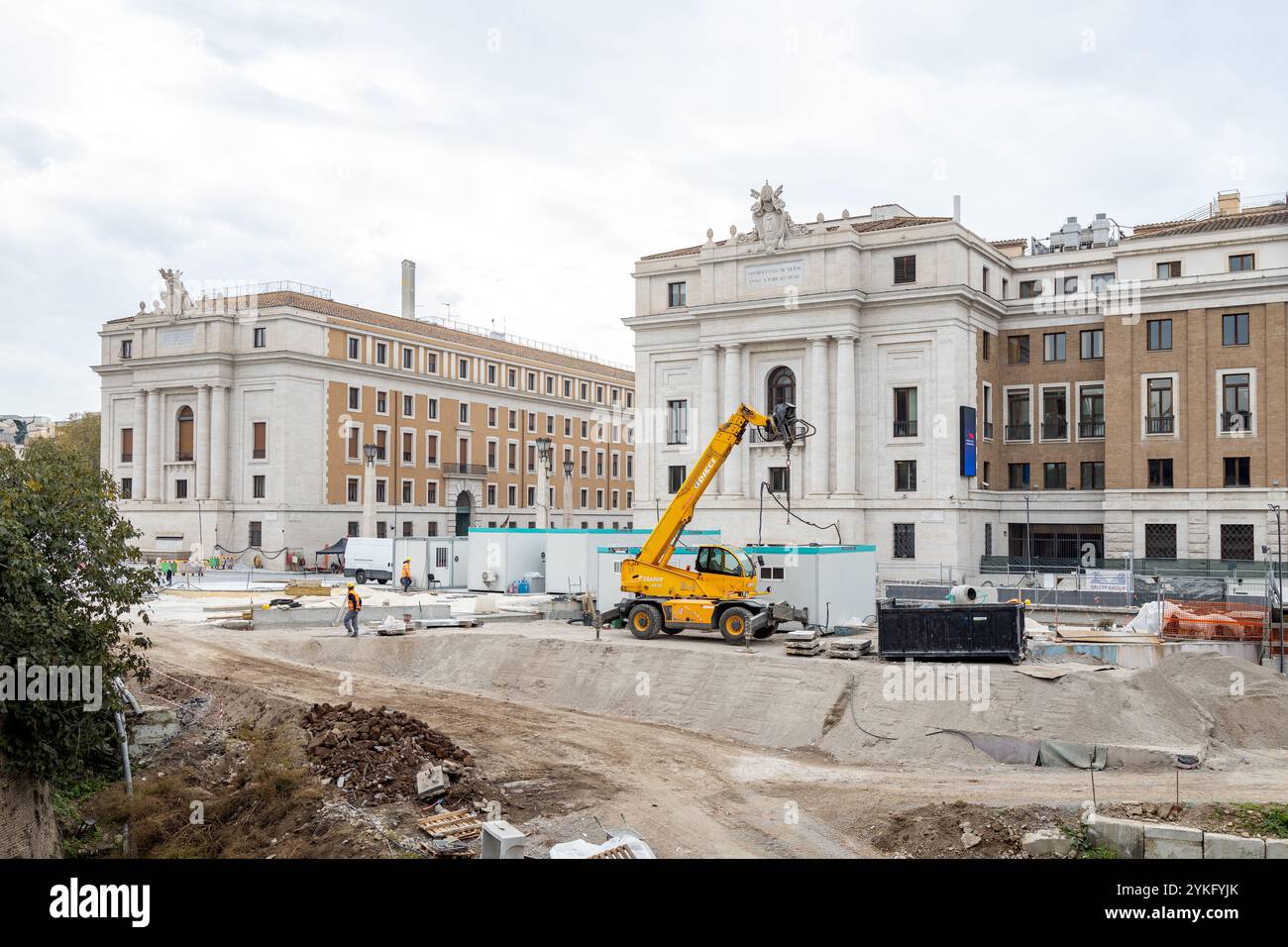 Rome, Italy - Nov 14, 2024: Urban renovations with heavy machinery at ...