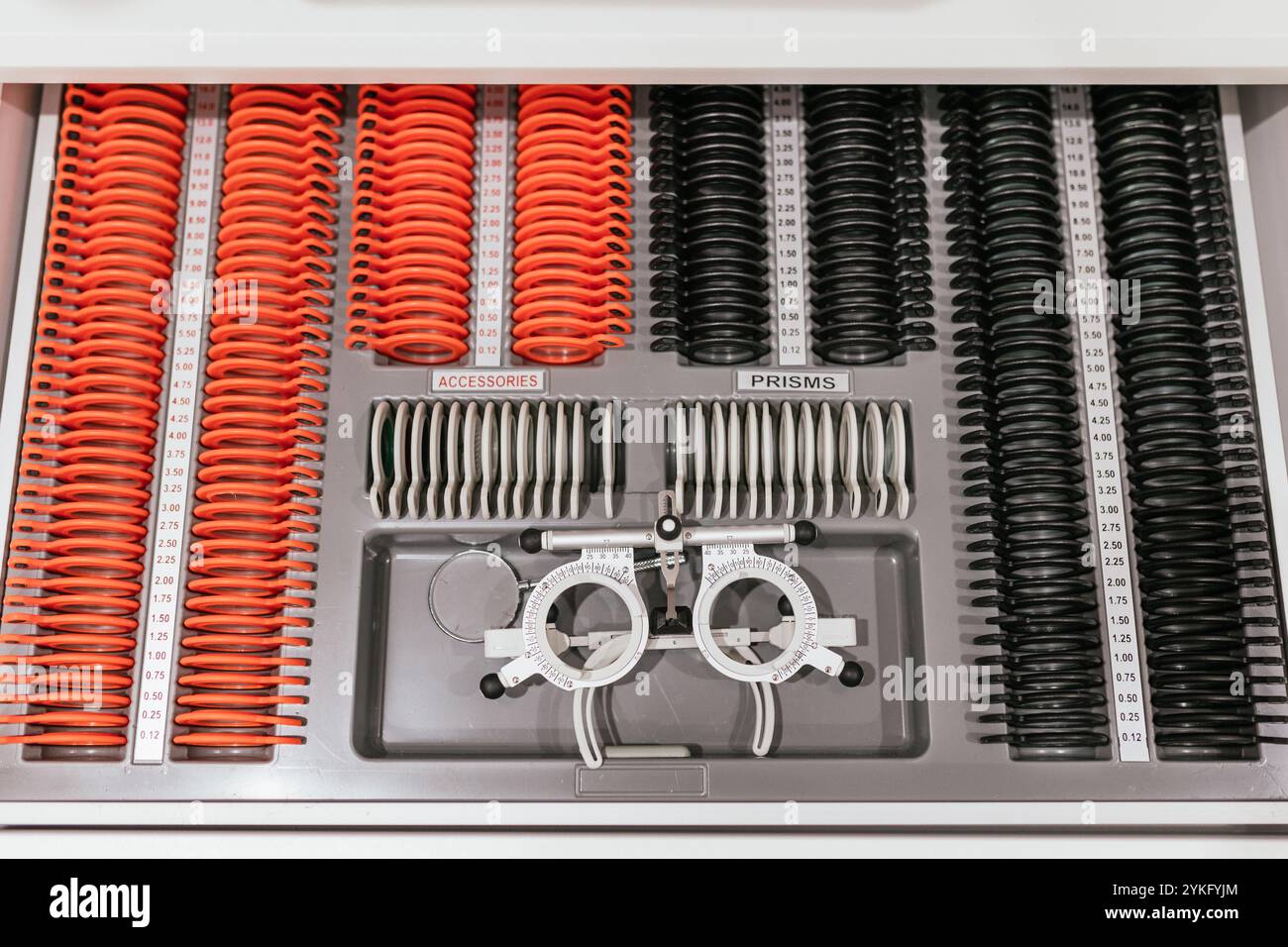 Optometrist's trial frame and lens set for eyesight testing Stock Photo ...
