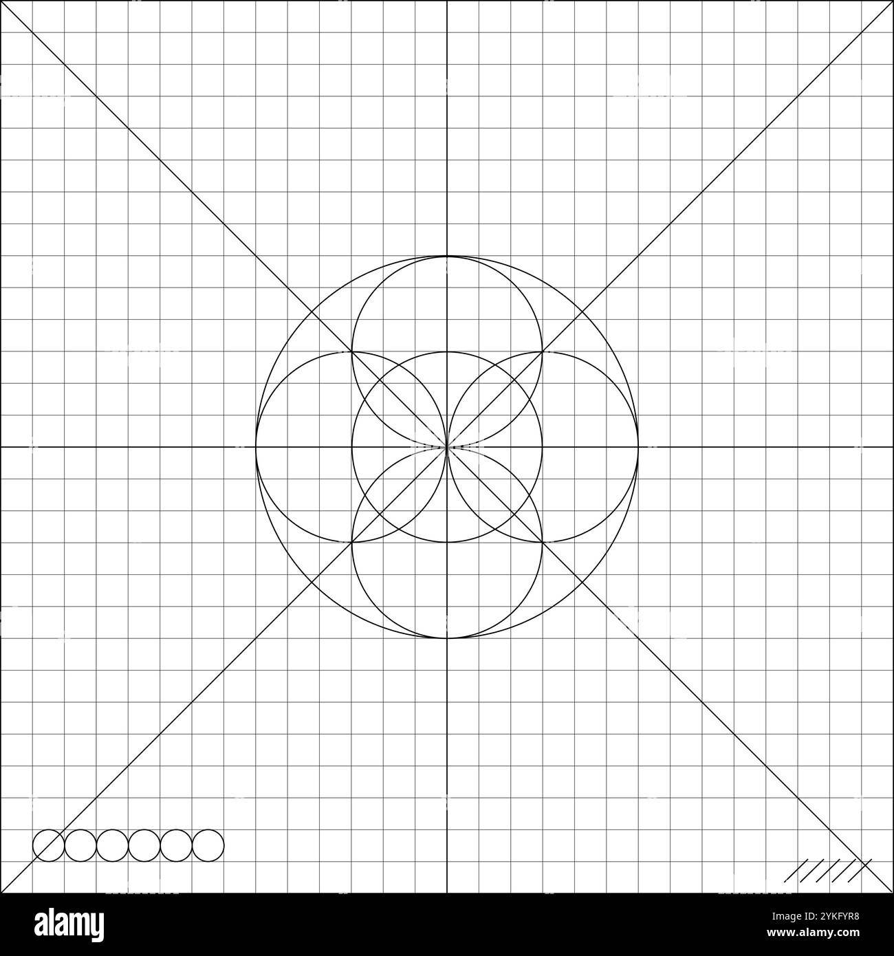Image of concentric circles forming complex pattern at intersection of straight lines on ...