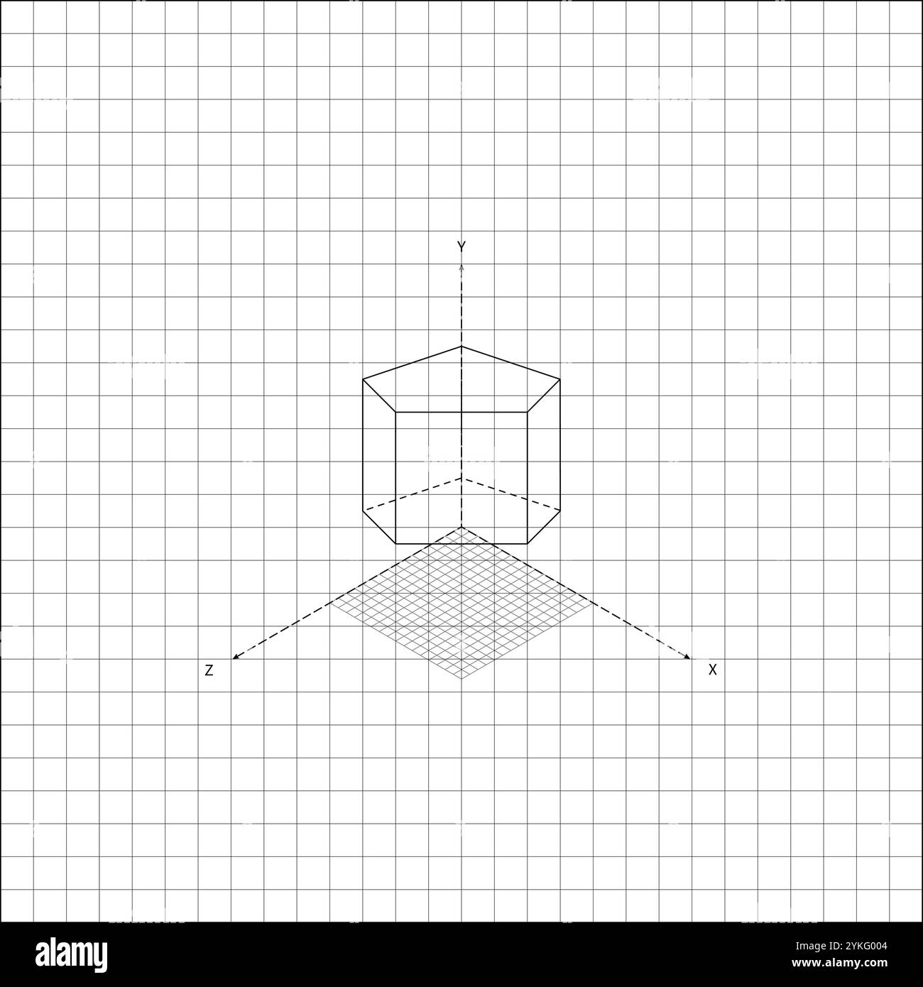 Image of volumetric pentagon on coordinate grid on notebook sheet of ...