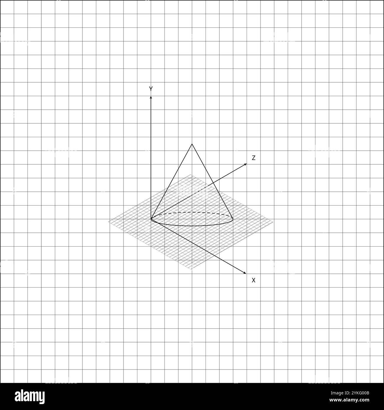 Image of vertical cone on coordinate grid on notebook sheet of ...