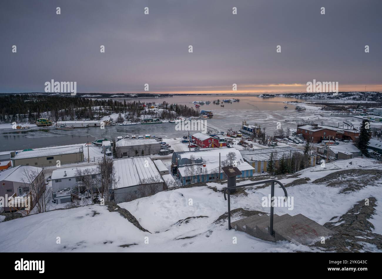 Aerial view of Great Slave Lake as seen from the Bush Pilots’ Monument ...