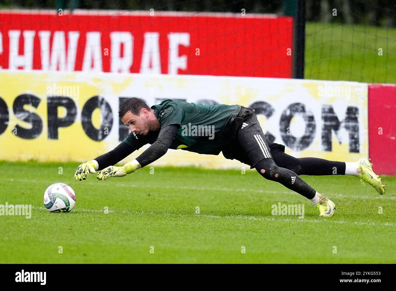 Wales goalkeeper Danny Ward during a training session at the Vale ...
