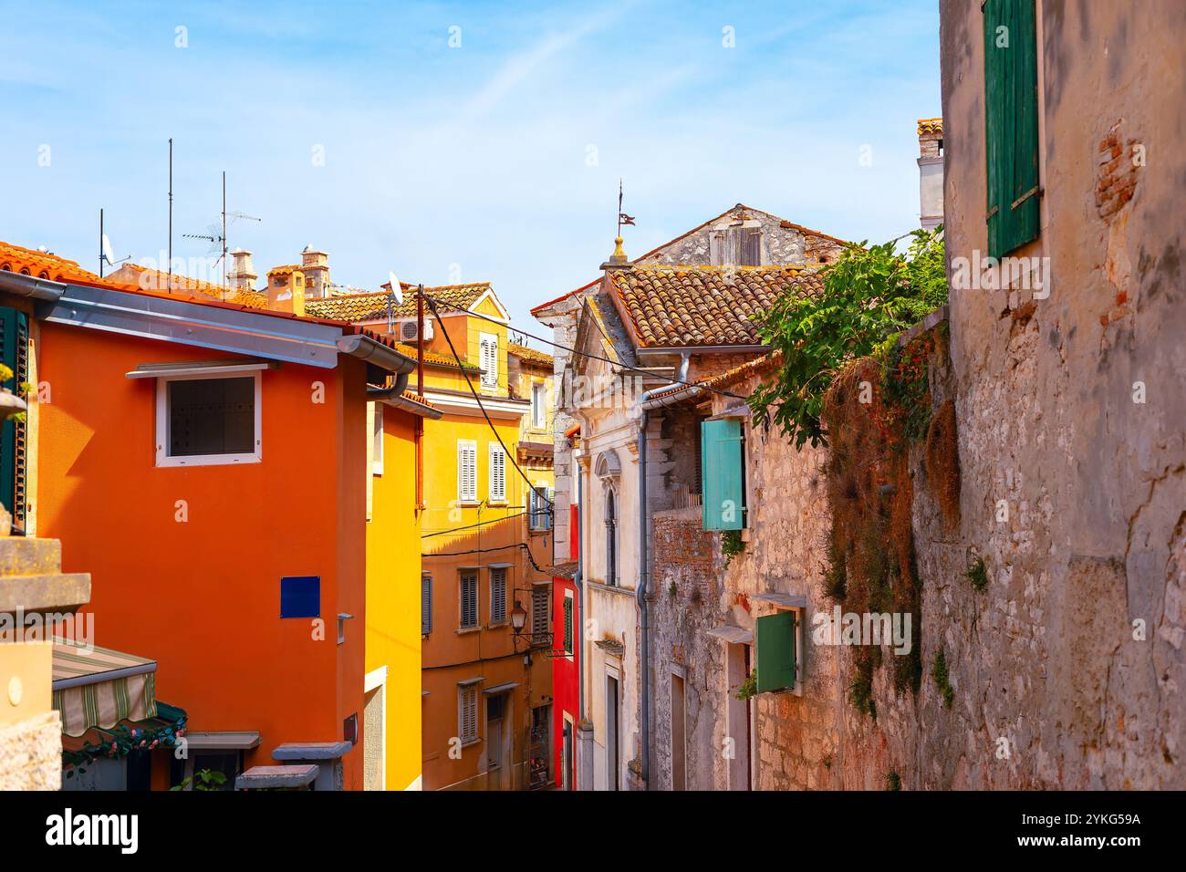 Picturesque street scene in a European town, characterized by colorful ...
