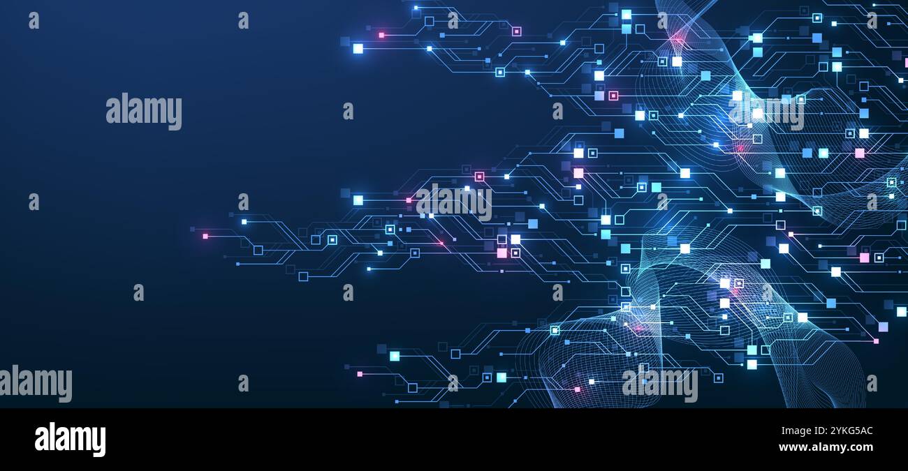 Artificial Intelligence with circuit electric line style. Digital ...