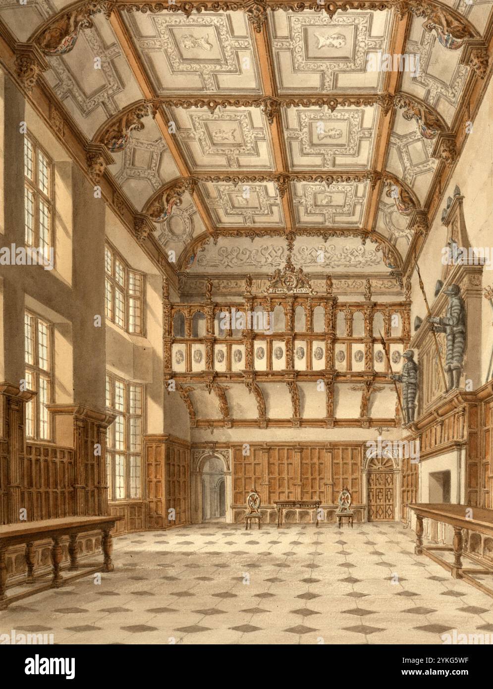 Innenansicht der Halle im Hatfield House, auf der Ostseite der Stadt ...