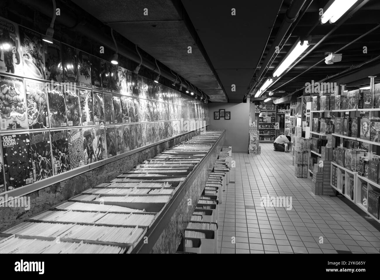 Games and comic books on display in the basement of the Vault of ...