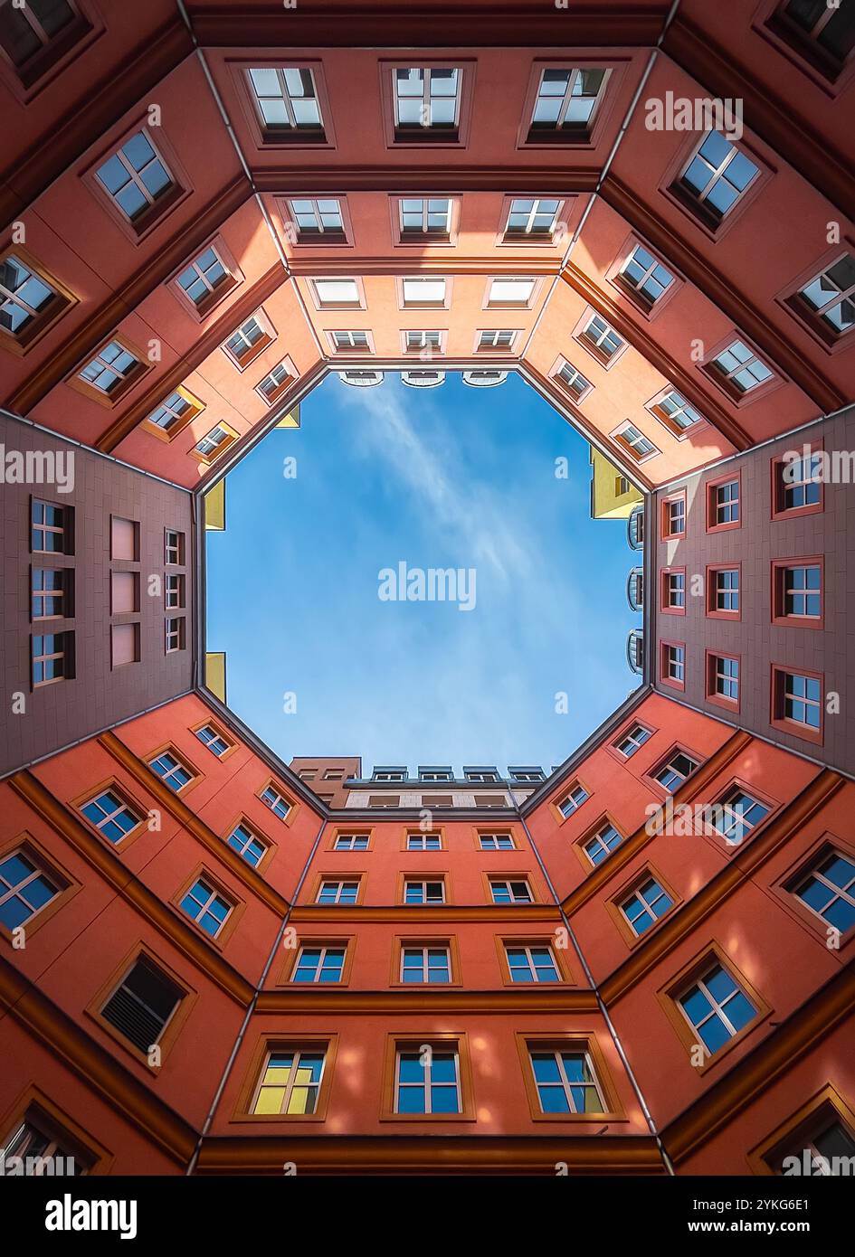views from the ground of a colorful building Stock Photo - Alamy