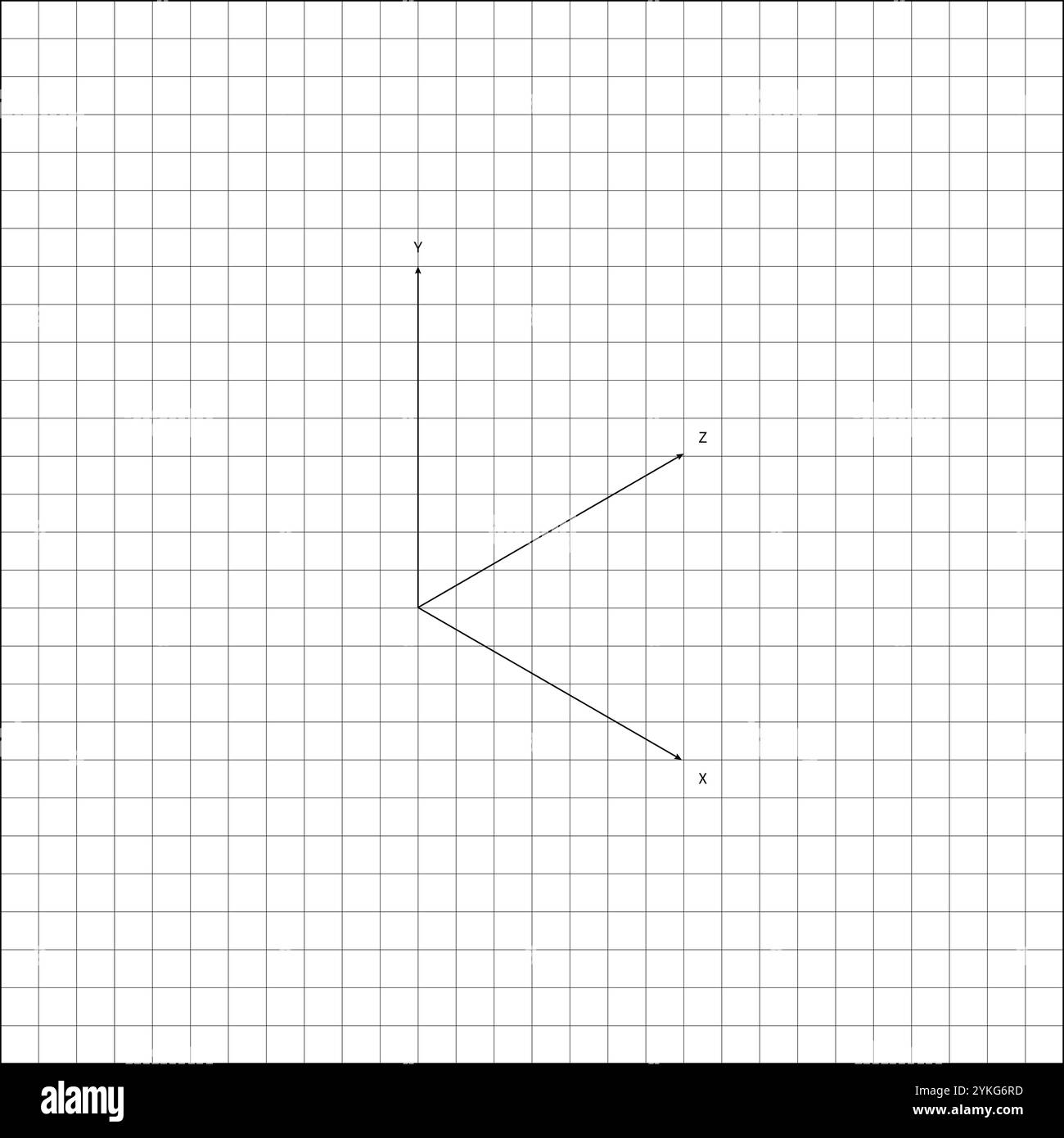 Image of coordinate axes in space on notebook sheet of checkered paper ...