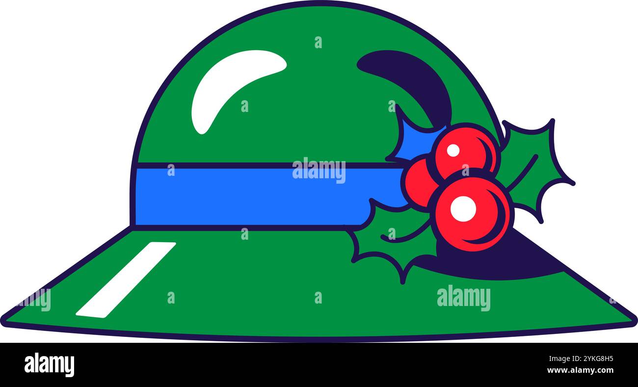 Vector graphic illustration of elegant hat with holly decoration in ...