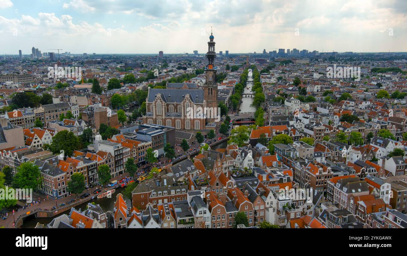 Breathtaking aerial view of Amsterdam’s iconic Westerkerk and ...