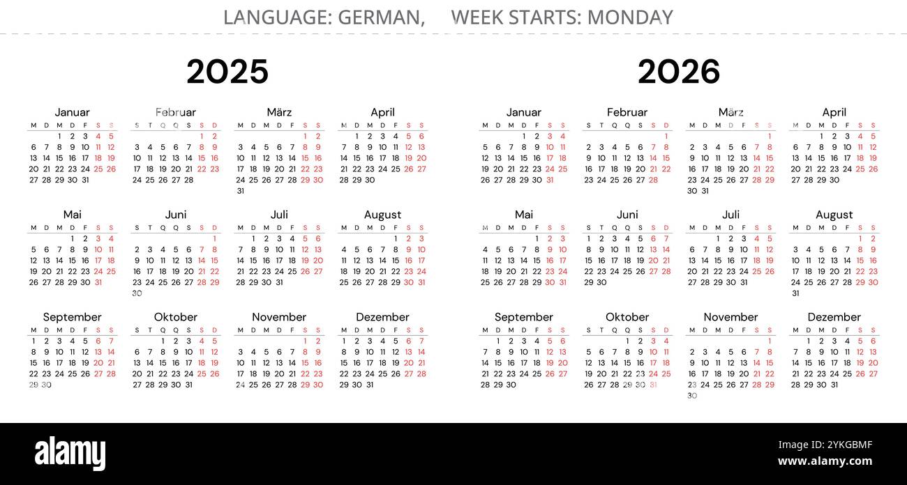 2025 and 2026 german calendars. Printable vector illustration sets for ...