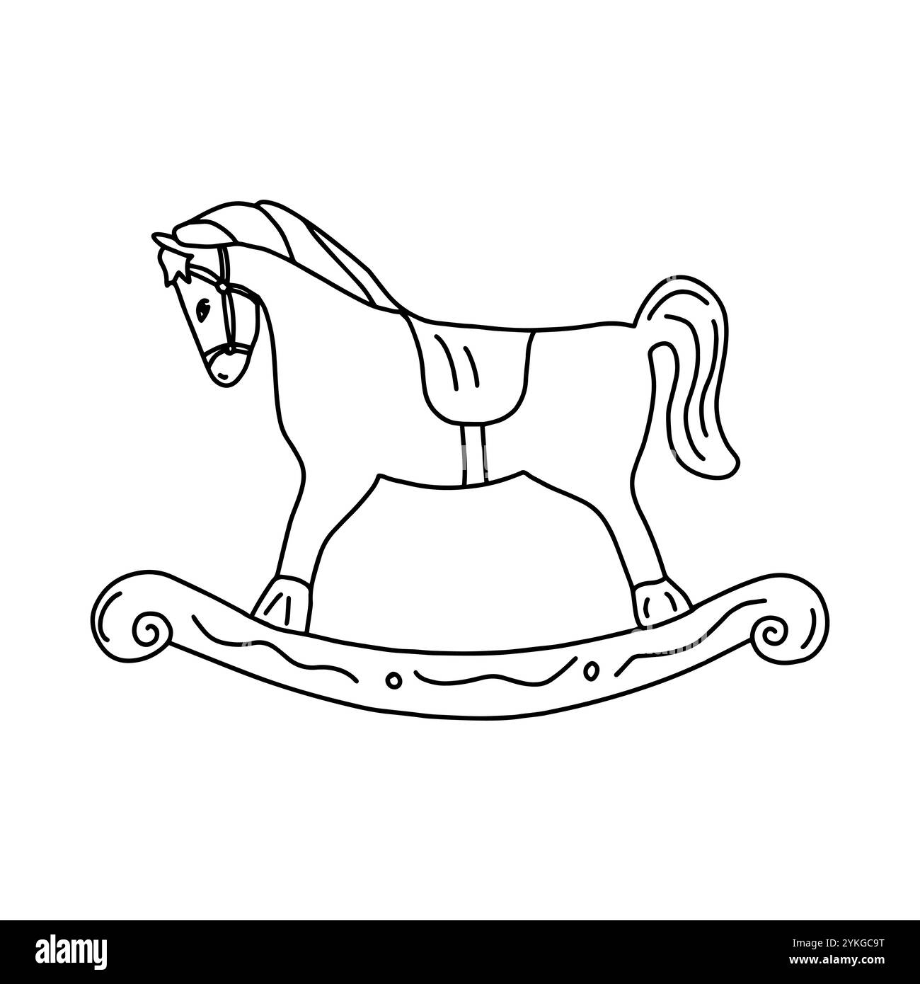 Vector illustration of children's toy rocking horse. Black and white ...