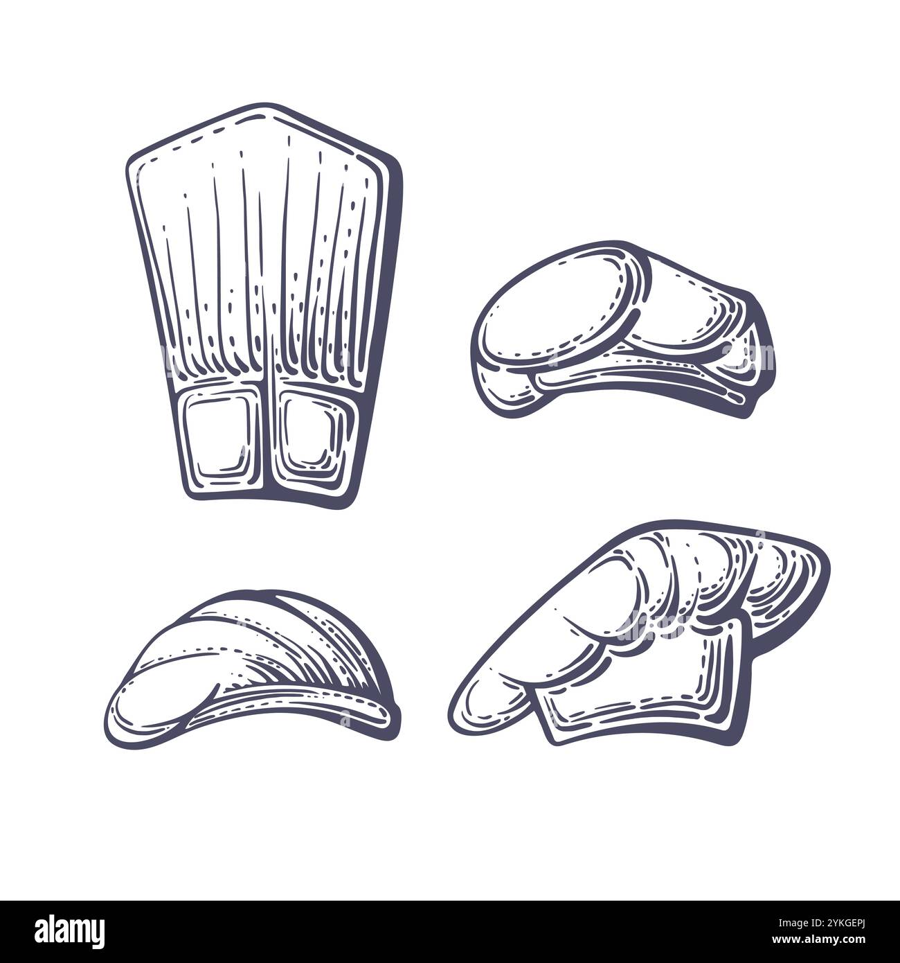 Chef hats sketch set. Vector cook caps isolated on white background ...