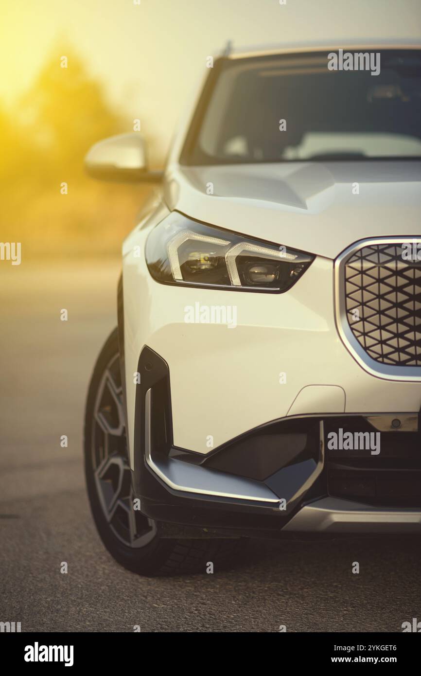 Izmir, Turkey - Nov 11 2024: Front angled view of the BMW IX1 eDrive ...