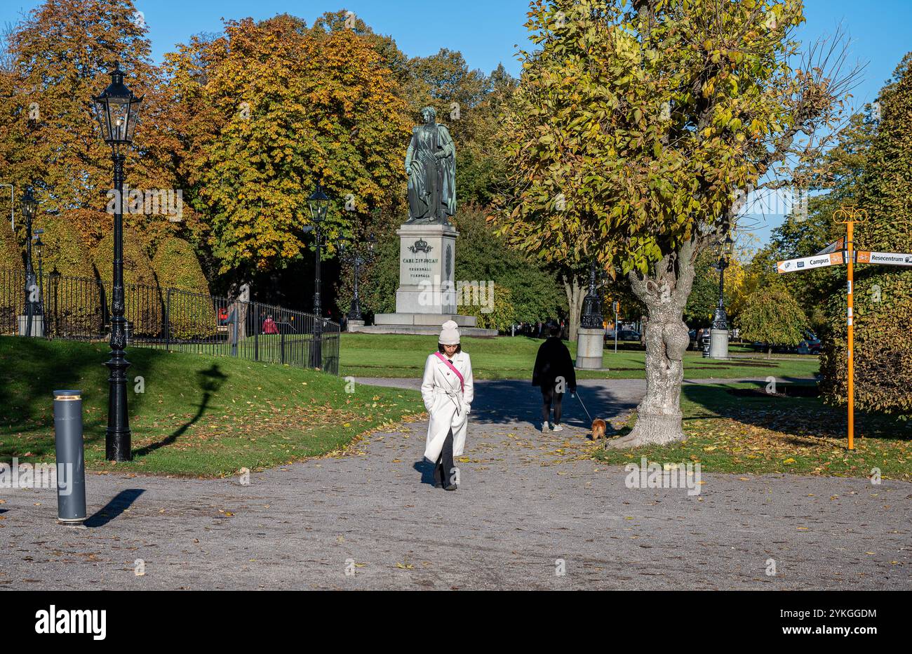 Carl Johans park with the statue of king Karl XIV Johan during autumn ...